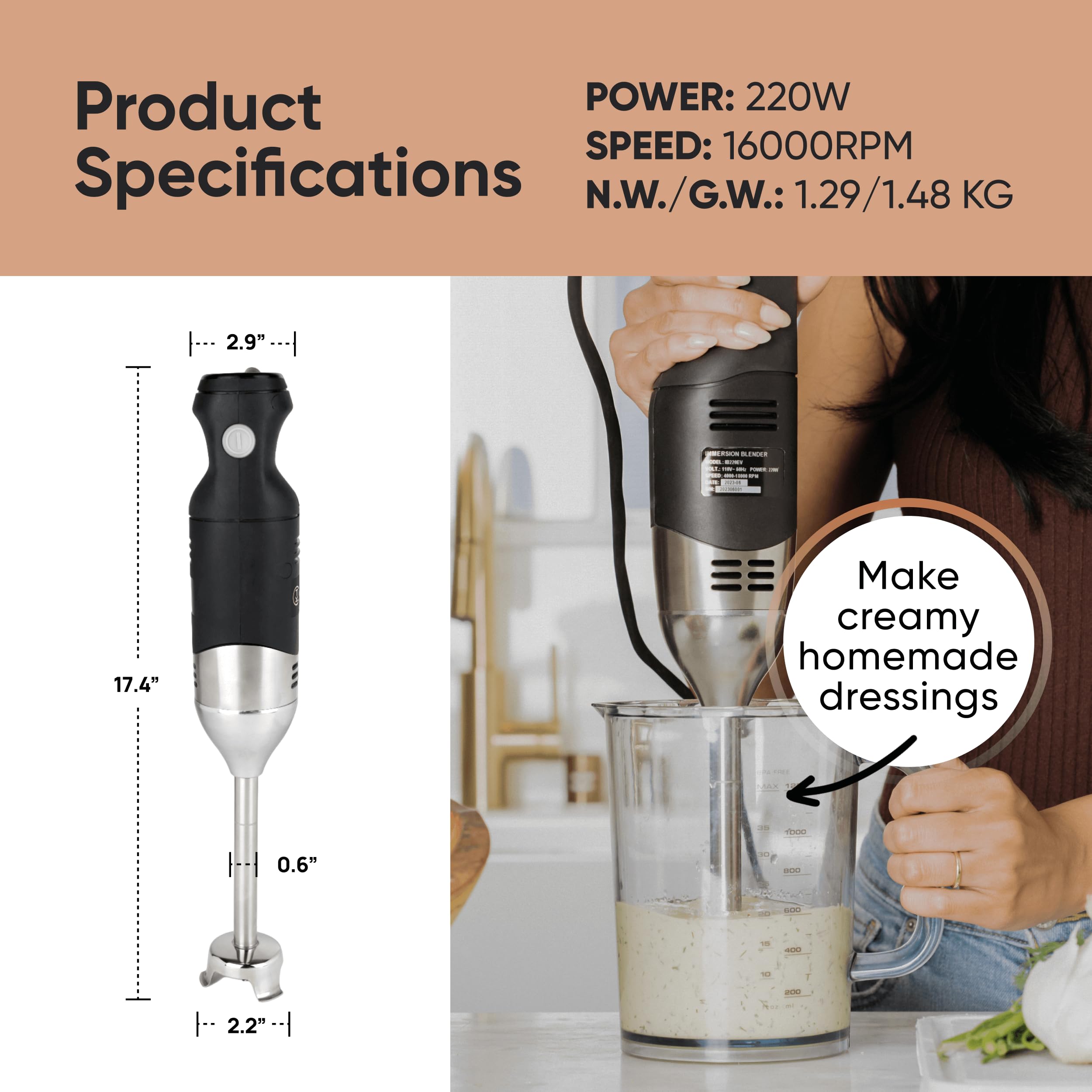 7” Stainless Steel Handheld Immersion Blender and 16” Light Duty Commercial Immersion Blender bundle