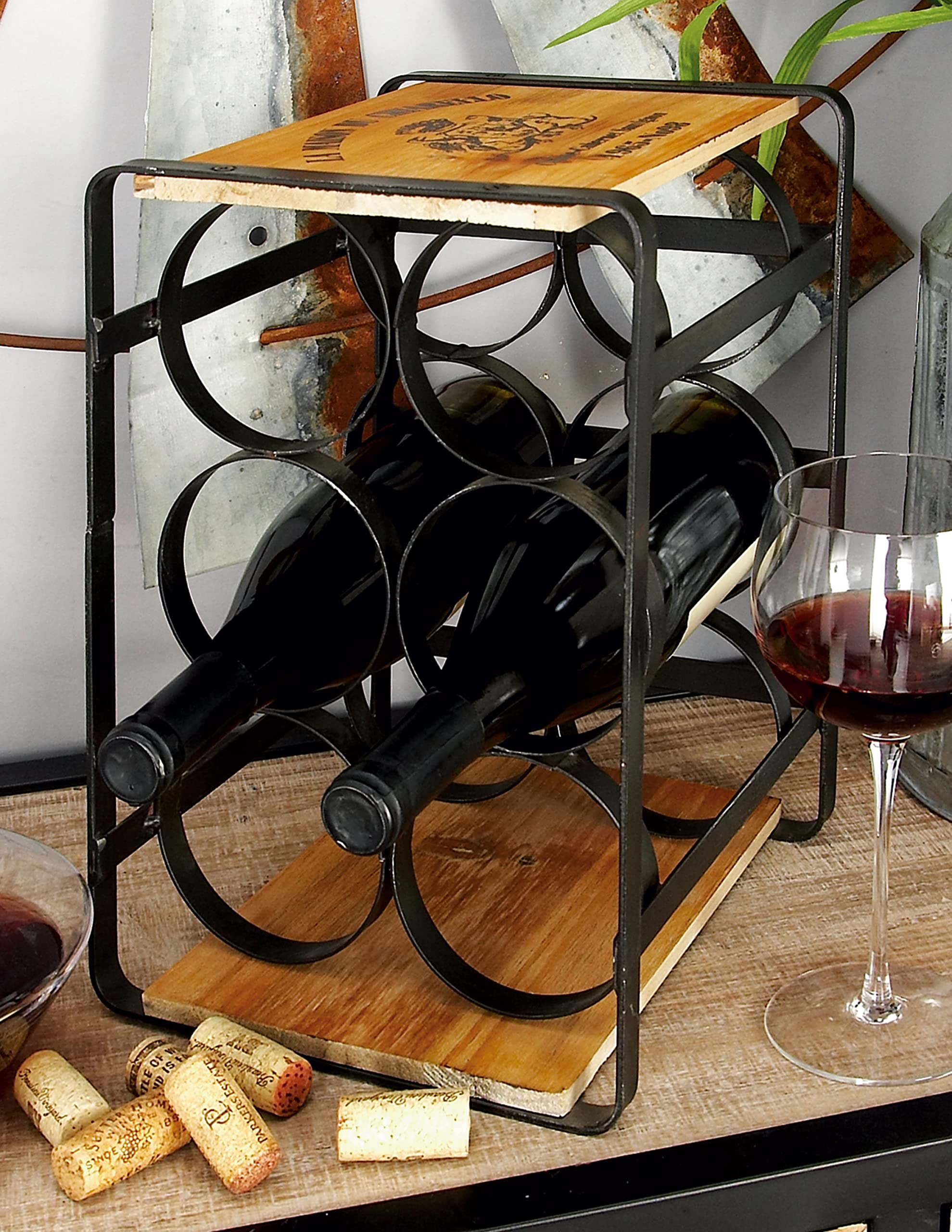 Deco 79 Metal Wood Wine Holder, 10 by 13-Inch