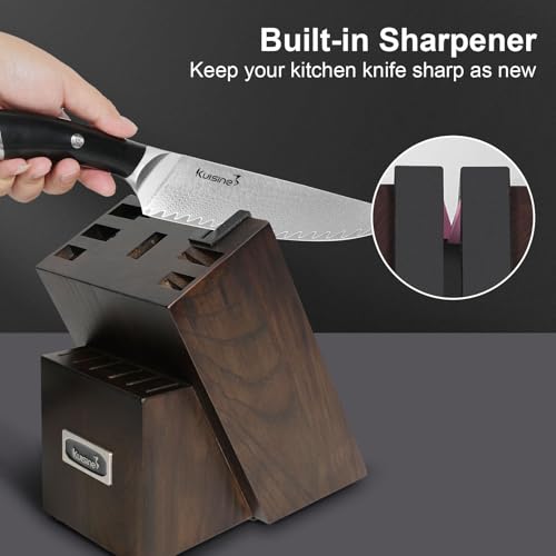 Authentic Damascus Knife Set, Ultra Sharp Blade Ergonomic Non-slip Handle, Kitchen Utensils Set Chef Knife Block Set with Built-in Sharpener, Luxury Gift for Holiday(Silver, 14PCS)