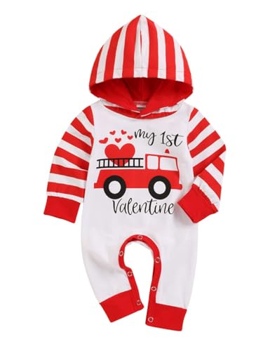 TUEMOS baby-girls Newborn Easter My 1St Letter Rabbit Stripe Hoodie Romper Outfit, Valentine-b, 0-3 Months