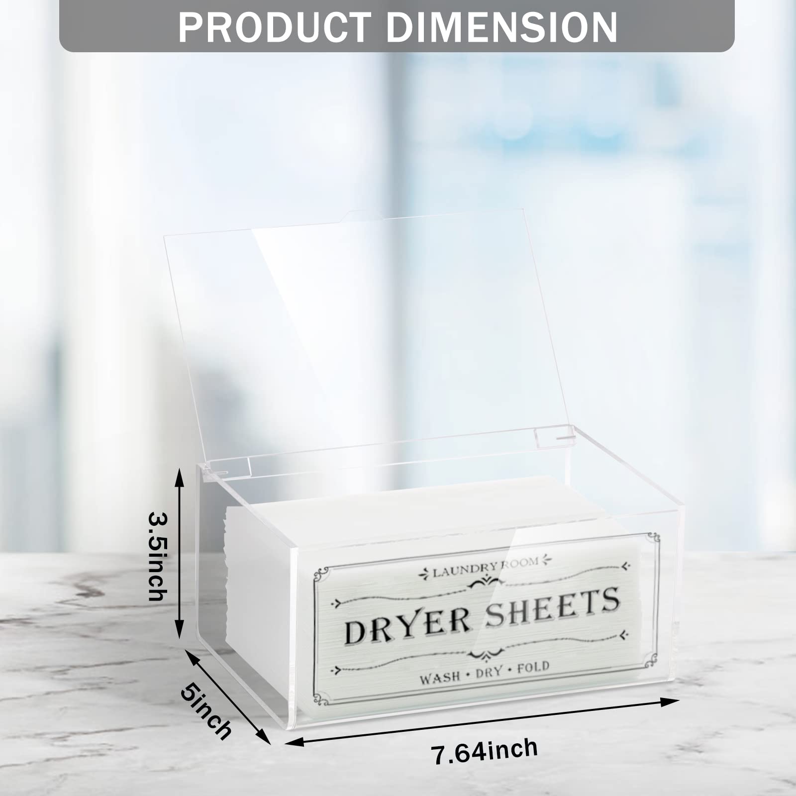 Acrylic Dryer Sheet Dispenser with Lid, Laundry Clear Dryer Sheet Holder Decor and Accessories, Modern Style Transparent Container Laundry Organization and Container Storage Box (Clear)