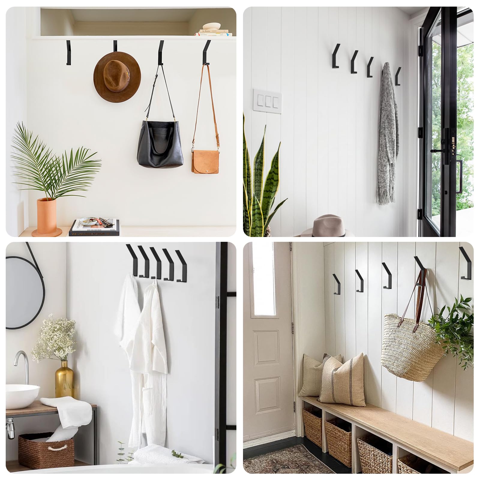FITNOVO Coat Hooks, 5 Pack Wall Hooks for Hanging Heavy Duty No Rust Aluminum Alloy Wall Mounted (Hidden Screws) Black Coat Hooks Modern Decorative for Coat & Backpack & Bag & Hat