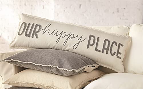 Mud Pie Our Happy Long Pillow, 1 Count (Pack of 1), White