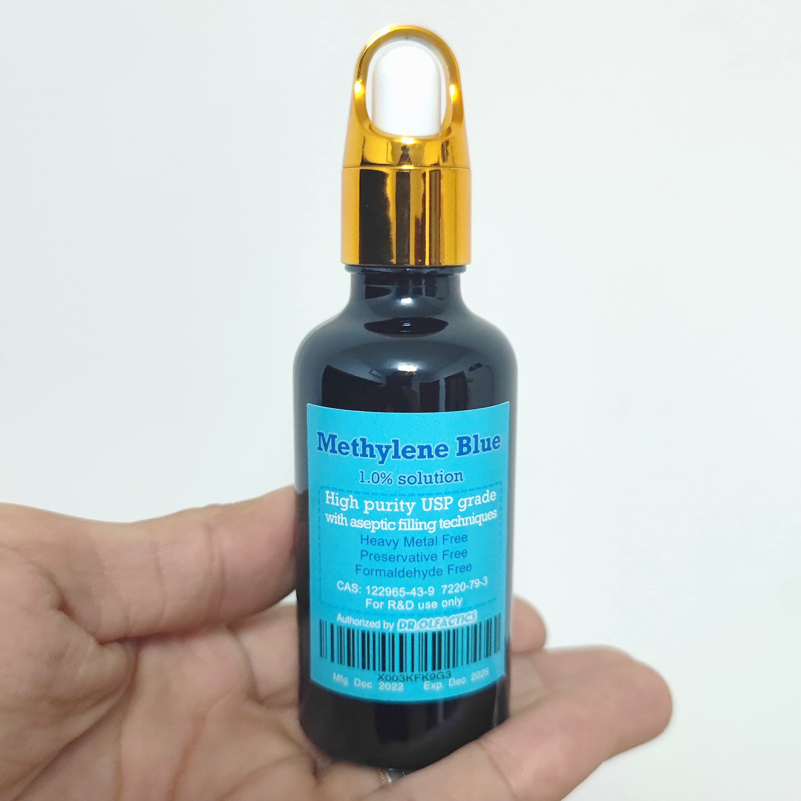 Methylene Blue USP Grade 1.0% Solution 50 mL (1.69 fl oz) High Purity with Aseptic Filling Techniques (Premium Dropper) 3rd Party Tested.