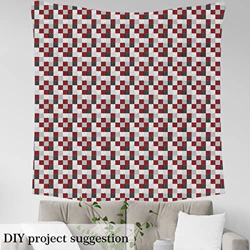 Buffalo Plaid Fabric by The Yard, Woodland Theme Upholstery Fabric, Deer Fox Rabbit Wildlife Farm Animal Zoo Decorative Fabric, Camping Geometric Arrow Stripes Fabric, Red Black Grey, 1 Yard