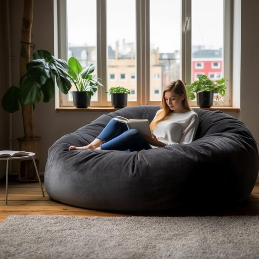 6' Big Giant Bean Bag Chairs for Adults Teens, Bean Bag Couch with Memory Foam Filling, Removable Micro Suede Cover & Inner Liner