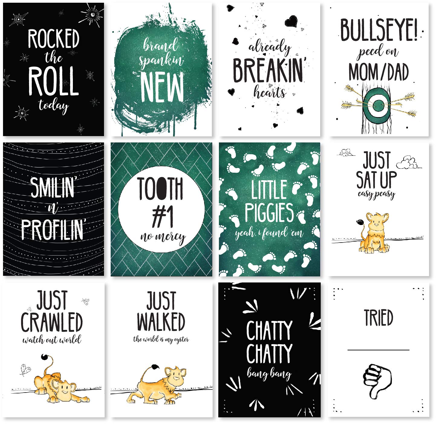 JumpOff Jo - Baby Bundle: Baby Crib Mattress Sheet & 24 Milestone Cards - Photoshoot Props, Soft Cotton Crib Sheets, Breathable, Fits Standard Crib, 28"x52", Liohearted