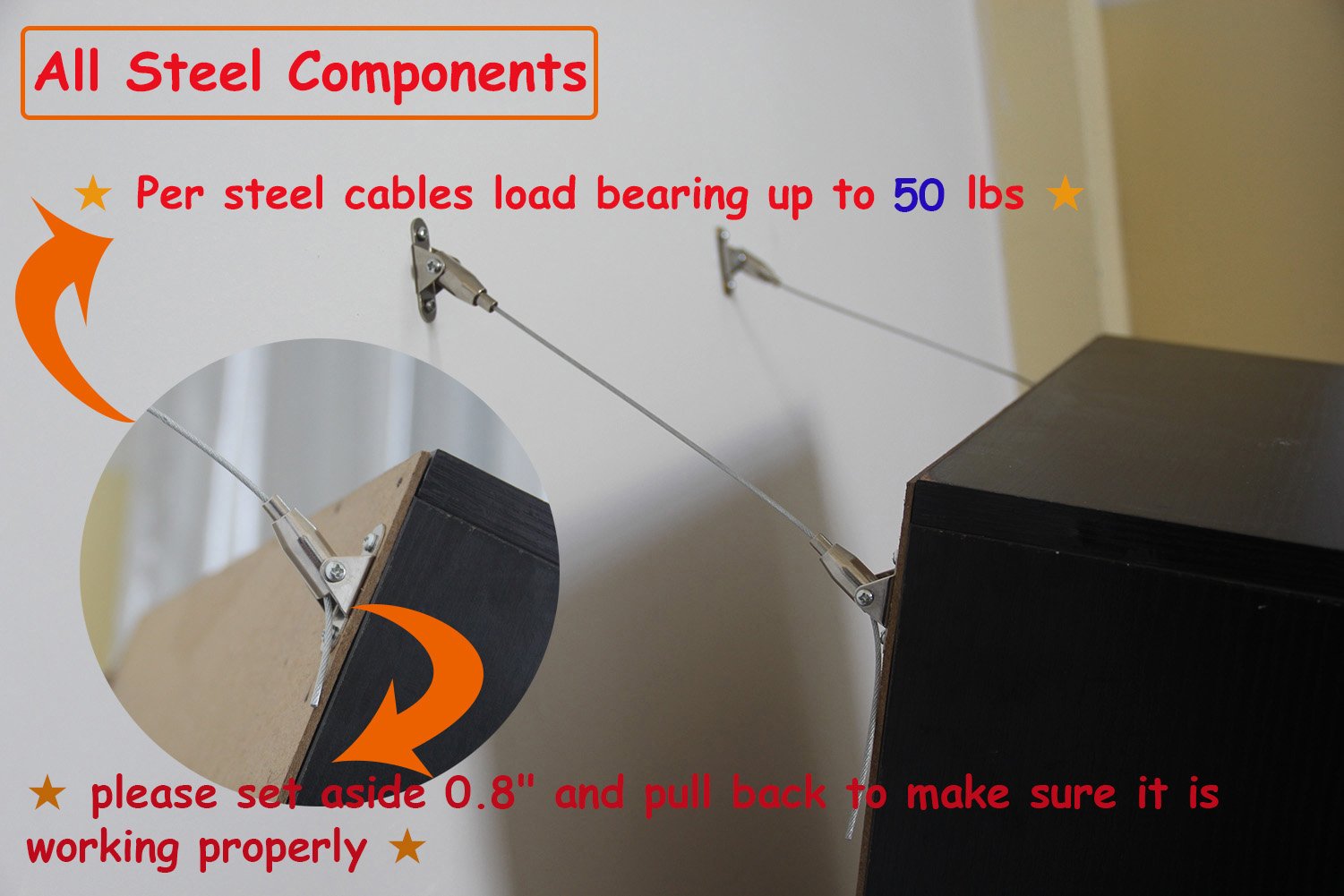 Furniture Anti-Tip Straps - Steel Cables Furniture Anchor Kit for Baby Safety (Mounting Hardware Included) Pack of 2