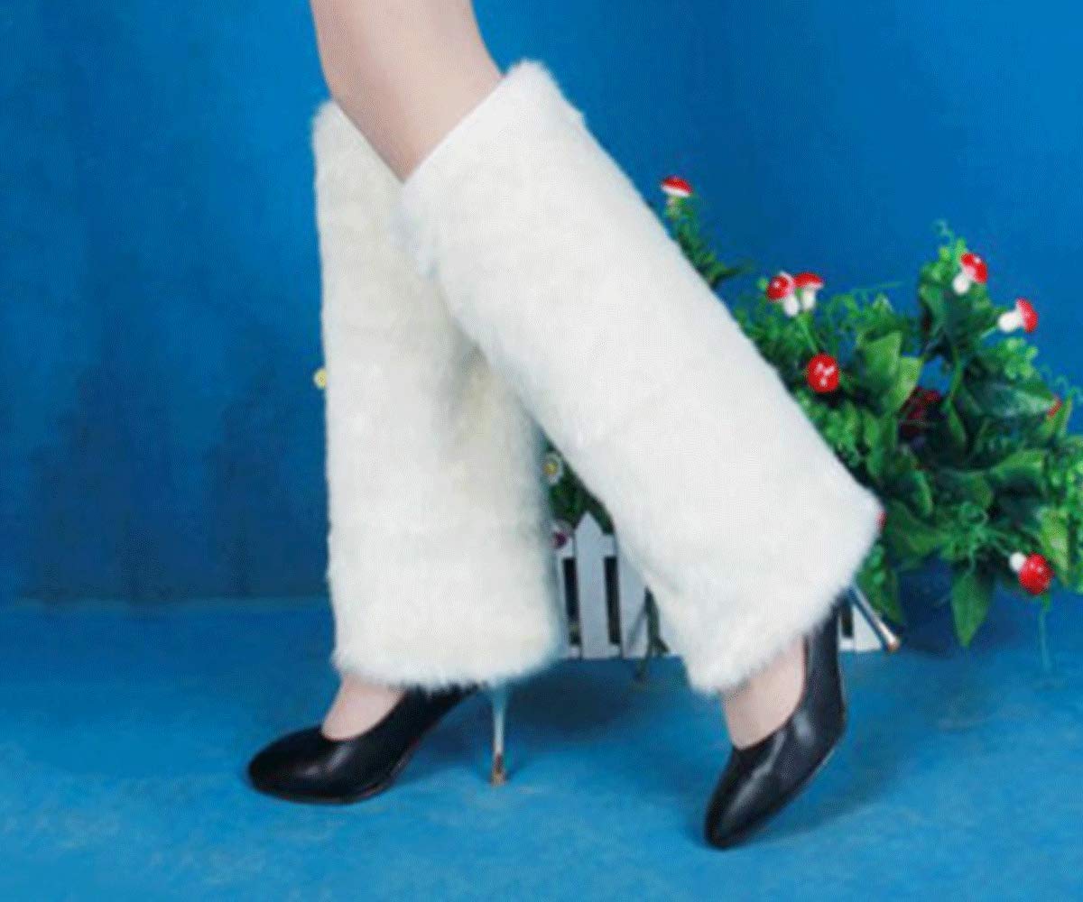 Acrylic Long Leg Warmer with Faux Fur Legwarmers for Women(White)