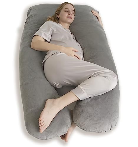 DOWNCOOL Pregnancy Pillow, U Shaped Body Pillow for Pregnancy, 55 Inch Grey Maternity Support with Removable Cover for Sleeping,Support for Back, Hips, Legs, Belly