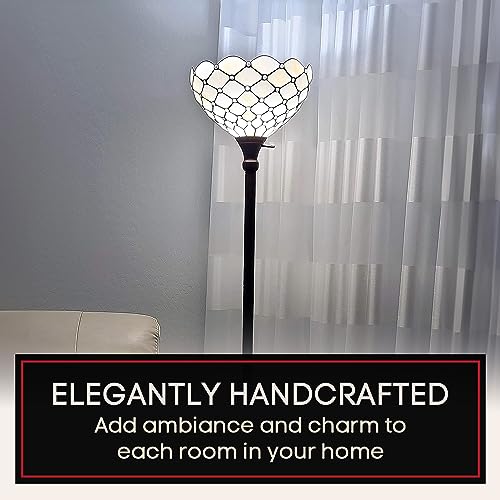 Amora Upright Tiffany Floor Lamp - 72” Pearl Stained Glass Floor Lamp