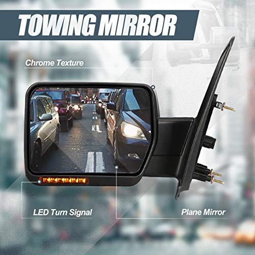 Left Driver Side Chrome Power Heated Glass w/Amber LED Turn Signal Light Towing Mirror Compatible with Ford F150 04-14