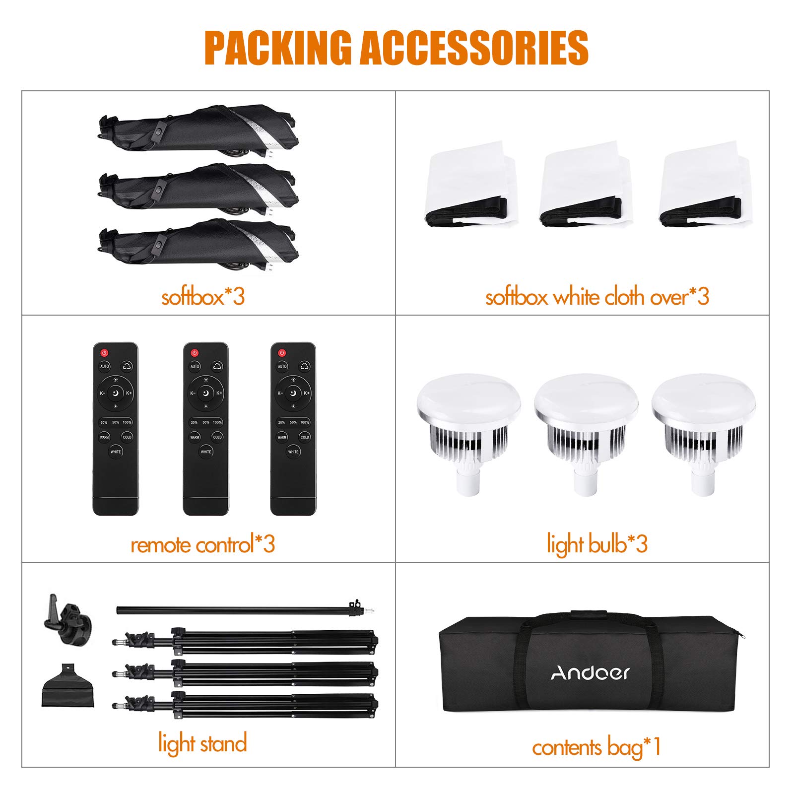 Andoer Softbox Photography Lighting Kit Professional Studio Equipment with 20"x28" Softbox, 2800-5700K 85W Bi-Color Temperature Bulb with Remote, Light Stand, Boom Arm for Portrait Product Shooting