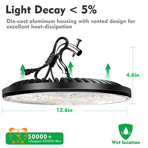 bulbeats 200W LED High Bay Light 28000lm (Eqv.800W MH/HPS) 5000K Daylight ETL High Bay LED Light with US Plug for Commercial Bay Lighting Energy Saving Upto 7300KW/5Yrs(5Hrs/Day) -8Pack