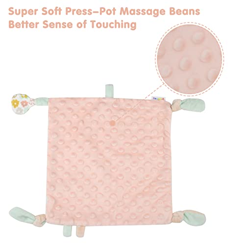 Dr.Rapeti Tag Security Blanket for Baby Infant Toddler Kid 10x10inches Washable Sensory Toy Lovey Appease Blanket (Flower)