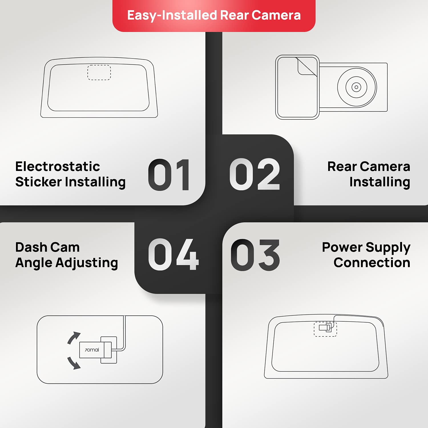 70mai Dash Cam A400, Gray, Front and Rear 2K QHD, 2" LCD, Built in WiFi, Parking Monitor, 145° Wide-Angle FOV, WDR Night Vision, iOS/Android Mobile App
