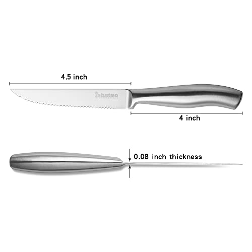 IsheTao Steak Knives, Steak Knife Set of 6, 4.5 inches Steak Knife, Dishwasher Safe High Carbon Stainless Steel Steak Knife, Silver