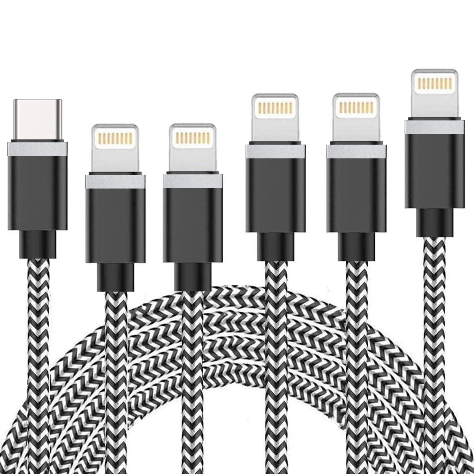 USB C to Lightning Cable iPhone 14 Charger Cable MFi Certified 5 Pack 3ft/6ft/10ft Supports Power Delivery Fast Long Card Data Sync Nylon Braided Compatible iPhone 14/13/12/11/XS/XR/X/8/iPad/iOS