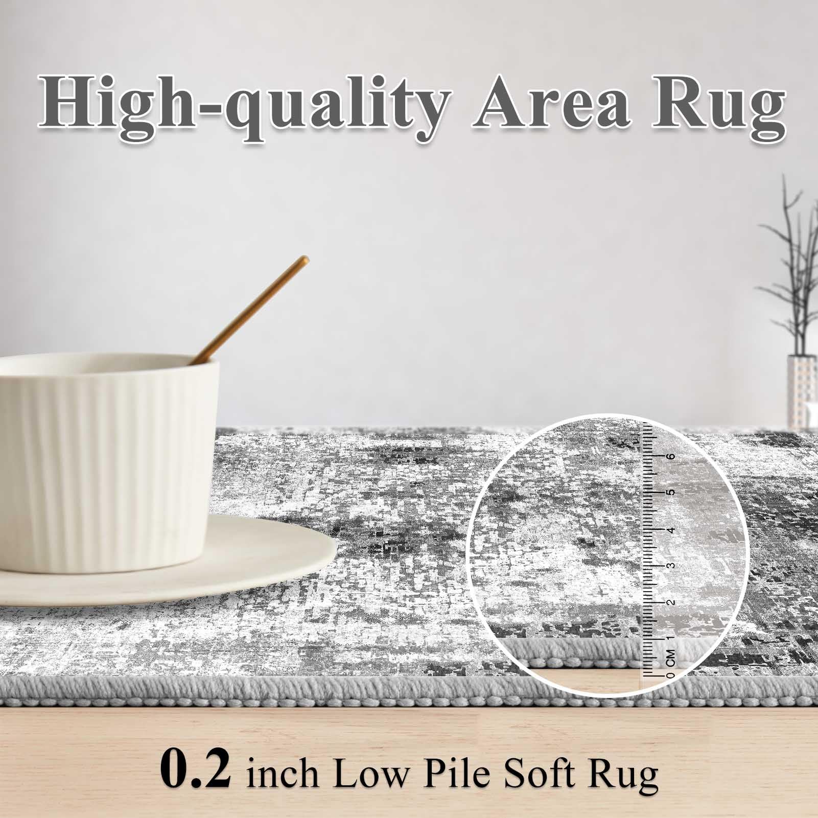 Modern Abstract Grey Area Rug 8 x 10 ft Contemporary Distressed Rugs Non Shedding Machine Washable Floor Carpet for Living Room Bedroom.
