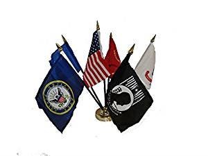 Ant Enterprises USA Military Pow Mia 6 Flags 4"x6" Desk Set Table Stick Gold Base