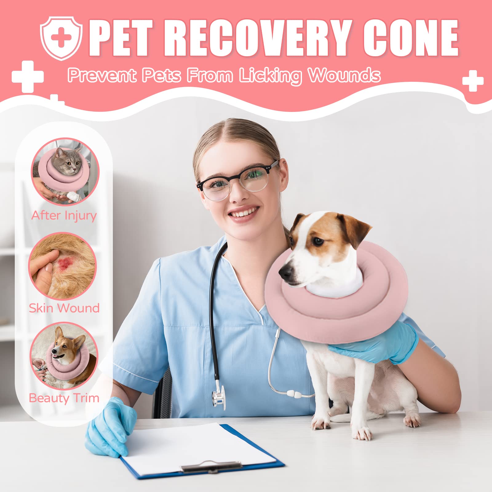 GoGoPaw Soft Dog Cone for Small Medium Dogs and Cats, Adjustable Dog Cone Alternative After Surgery, Water Resistant Pet Recovery Cone Collar for Large Dogs to Stop Licking Wounds(Pink,S-10)