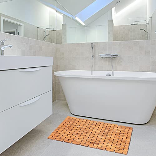 Bamboo Bath Mat for Shower Spa Sauna with Non Slip Feet | Indoor Use for Kitchen Bedroom Bathroom Toilet Doormat Pet Mat | (23.6 x 16)