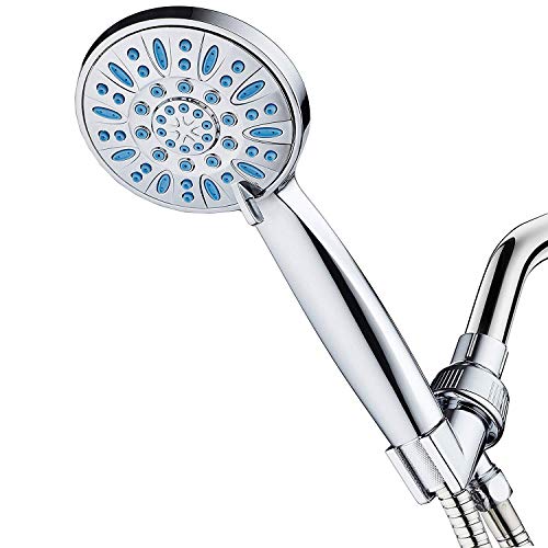 Anti-Clog High-Pressure 6-setting Hand Shower by AquaDance with Nozzle Protection from Growth of Grime for Stronger Shower! Aqua Blue