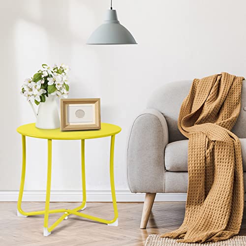 AMAGABELI GARDEN & HOME Metal Patio Side Table 18β x 18β Weather Resistant Anti-Rust Outdoor End Table Small Steel Round Coffee Table Porch Table Snack Table for Balcony Garden Yard Lawn, Yellow