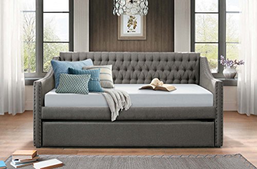 Homelegance Tulney Fabric Upholstered Daybed with Trundle, Twin, Dark Gray
