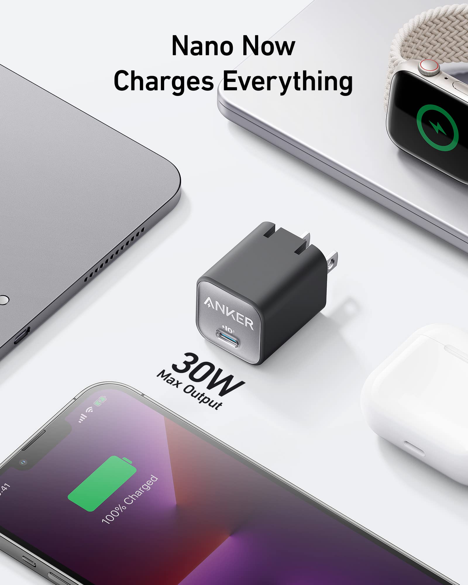 Anker USB-C to Lightning Cable, 641 Cable (6ft), MFi Certified, Powerline III Flow Silicone Fast Charging Cable & Anker USB C GaN Charger 30W, 511 Charger (Nano 3), PIQ 3.0 Foldable PPS Fast Charger(B