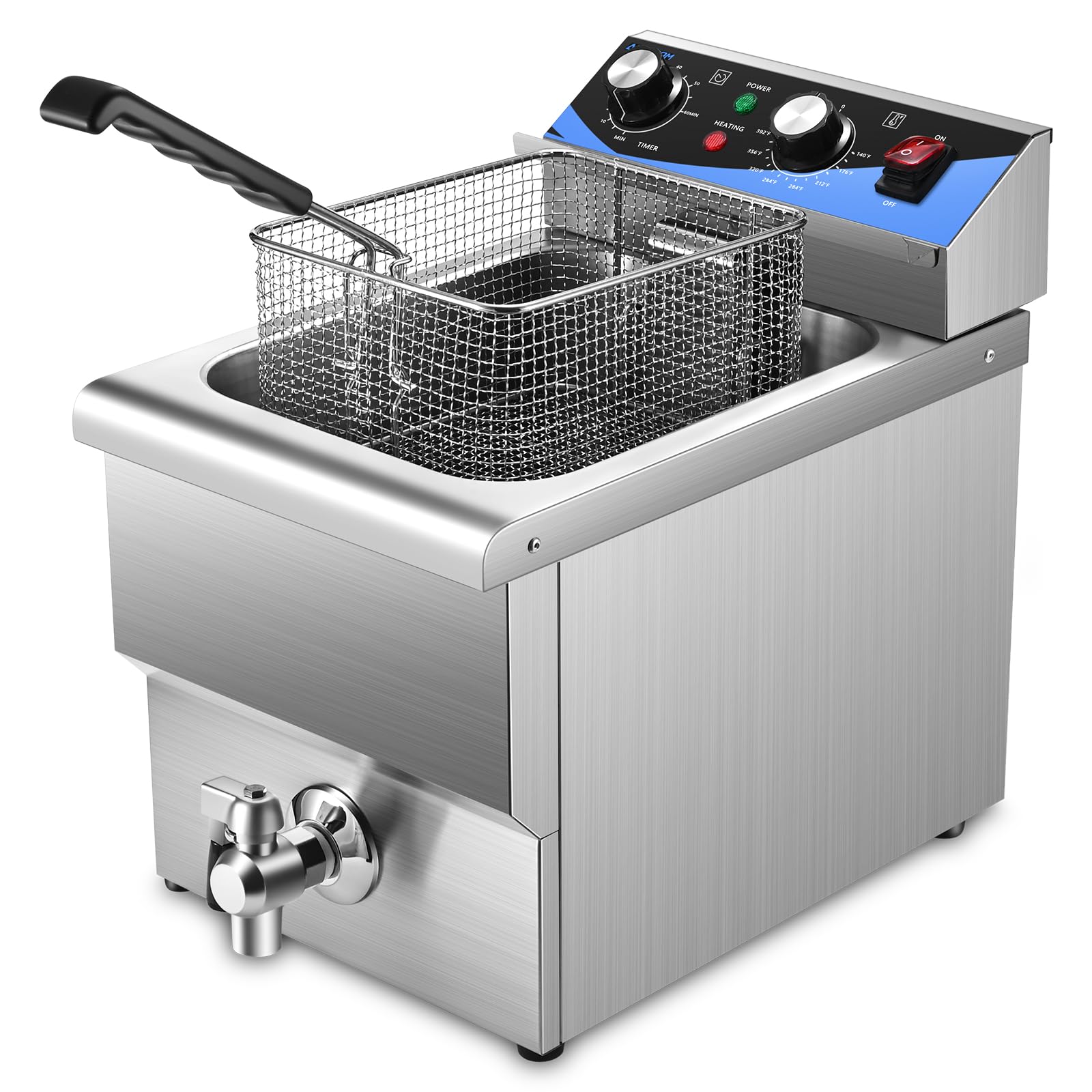 AiedCom 8L/8.45QT Commercial Electric Deep Fryer with Basket & Lid, Stainless Steel Kitchen Countertop Frying Machine with Drain for Home Kitchen, Restaurant, Delis, 3000 Watts 208~240V
