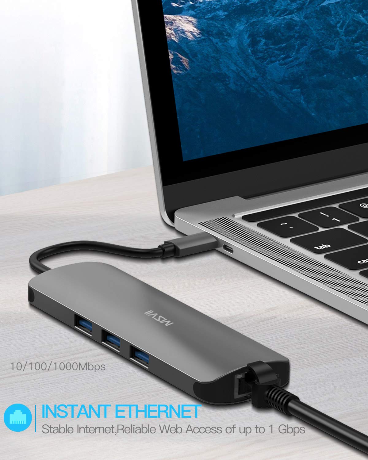 MSVII USB C Hub, 9 in 1 USB Type C Adapter with Ethernet, 4K USB C to HDMI, 3 USB 3.0 Ports, SD/TF Card Reader, 3.5mm Audio Jack, PD Fast Charging for Mac Book Pro and Other Type-C Laptops