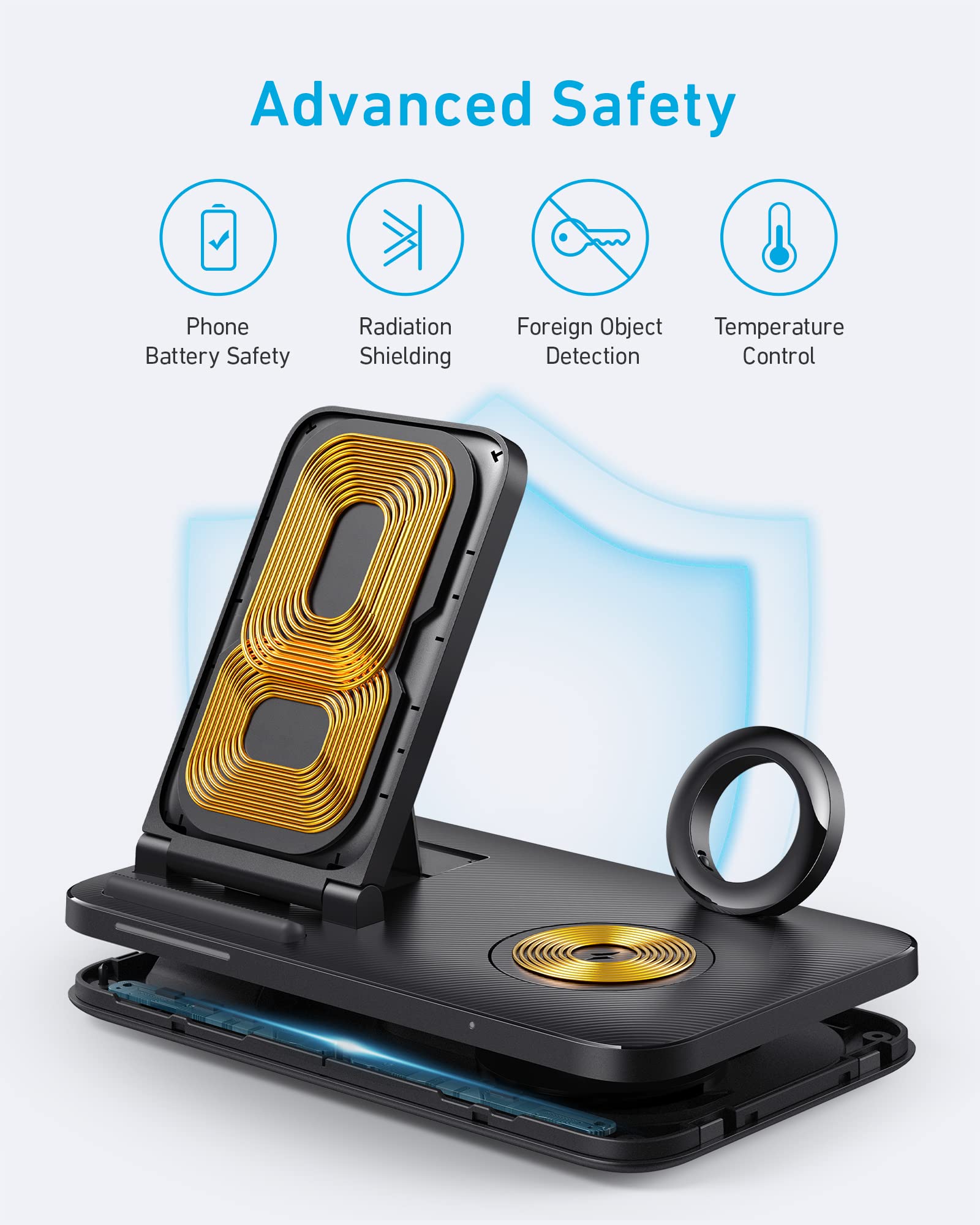 Anker Wireless Charger Stand, Foldable 3-in-1 Stand with Adapter, for iPhone 13, AirPods, Apple Watch (Works with Original USB-A Cable, Not Included)