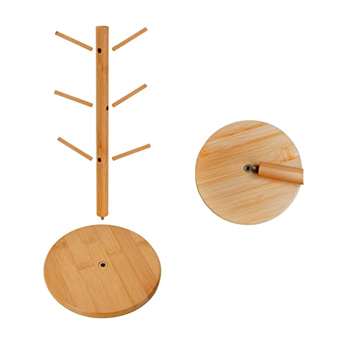 Bamboo Mug Holder Tree,Coffee Cup Holder,Countertop Mug Tree with 6 Hooks,Mug Rack for Counter Stand Coffee Counter Bar Accessory