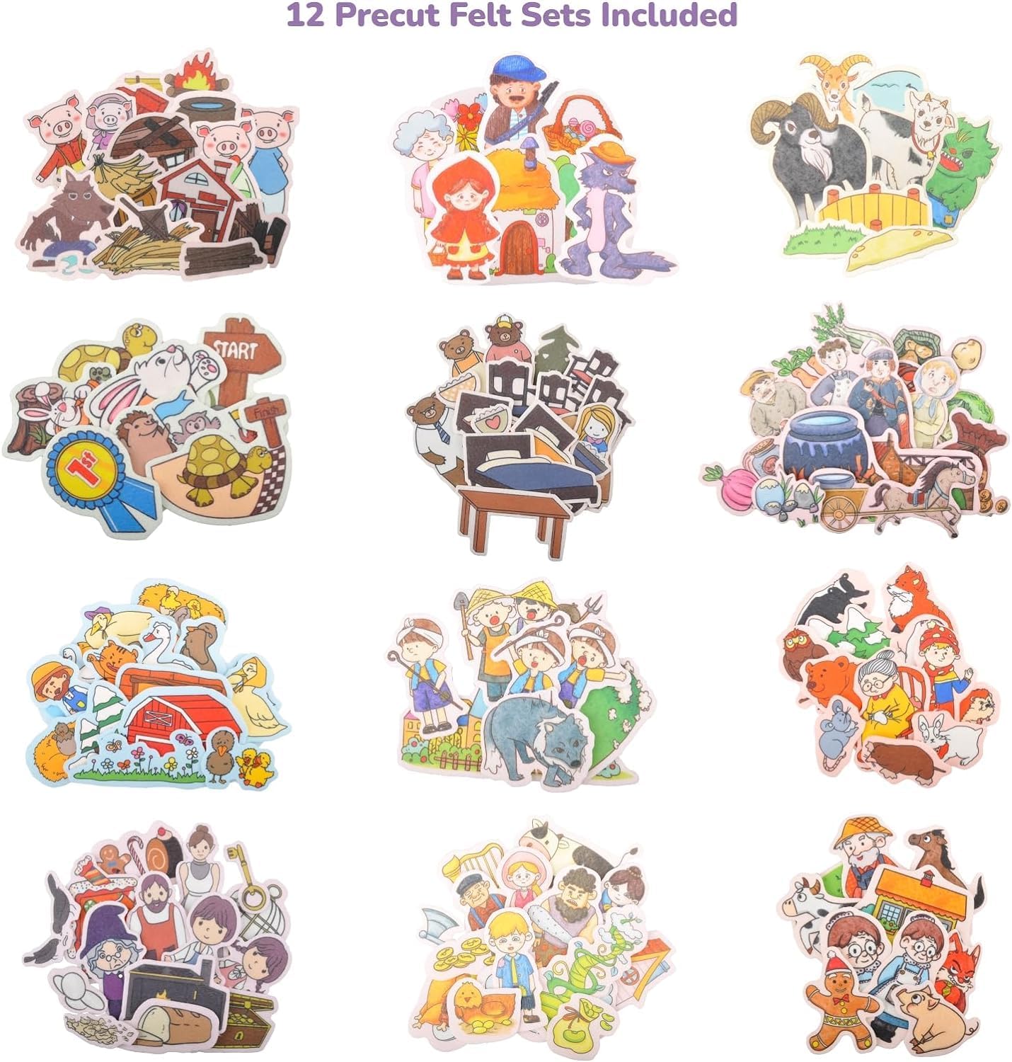 CHEFAN 12 Pack Felt/Flannel Board Story Pieces, PRECUT Felt Pieces for Preschool Toddlers, Three Little Pigs, Goldilocks and The Three Bears