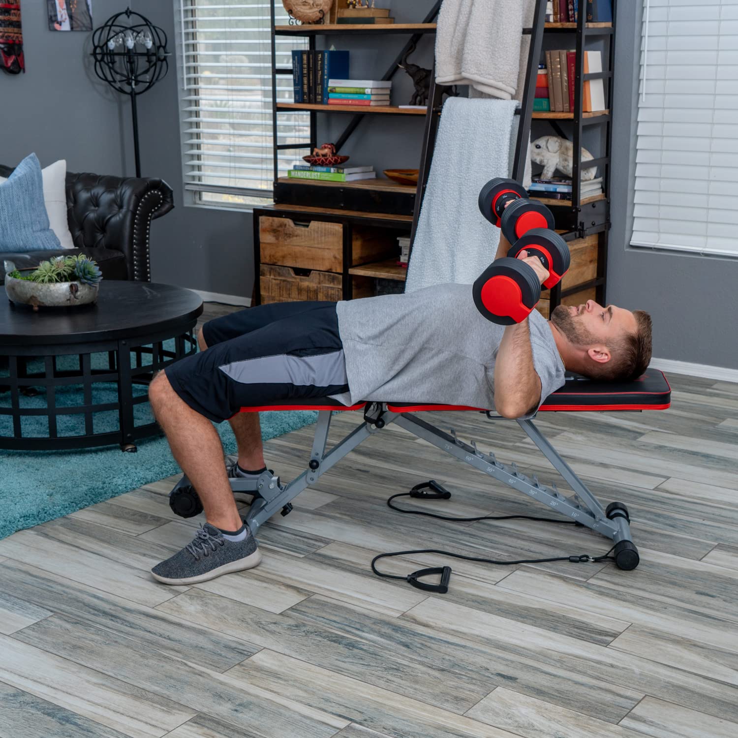 AceFuture Weight Bench Adjustable, Foldable Strength Training Bench for Full Body Workout with Resistance Bands, Incline Decline Exercise Equipment for Home Gym Weight Lifting, 272 kg Capacity (gray)