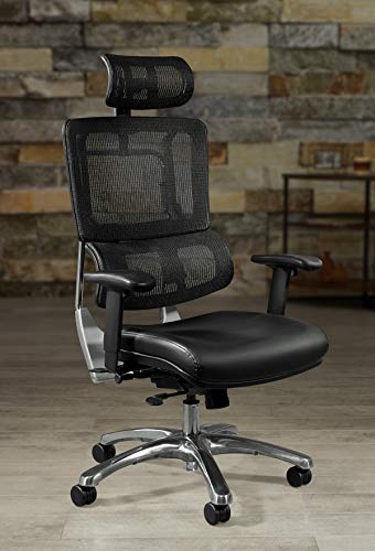 Office Star Pro X996 Fully Adjustable Manager's Office Chair with Lumbar Support, Black Mesh Back, Polished Aluminum Base and Coal FreeFlex Black Seat with Headrest