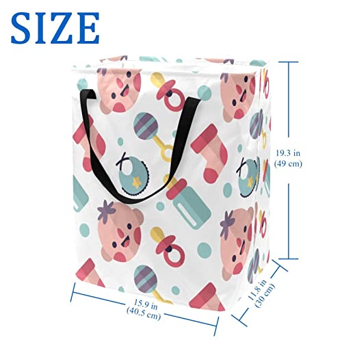 Baby and Bottle Toyes Sock Print Collapsible Laundry Hamper, 60L Waterproof Laundry Baskets Washing Bin Clothes Toys Storage for Dorm Bathroom Bedroom