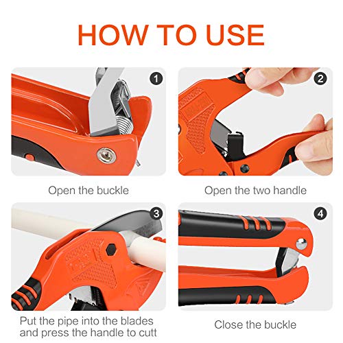 AIRAJ PVC Pipe Cutter to Cutting 1-5/8' (42mm) PEX,PVC,PPR Plastic Pipes,Ratcheting PVC Pipe Cutter with SK5 Steel Blade & Ergonomic Handle,Plastic PVC Cutter Suitable for Home Working and Plumber