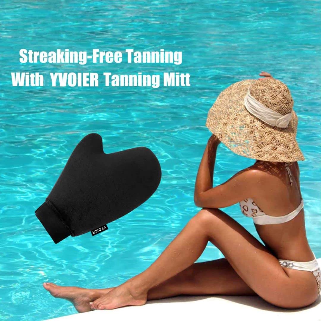 Yvoier Self Tanning Mitt Applicator - Elastic Wrist Tan Mitt Applicator Microfibre Tanning Lotion Applicator Self Tanning Glove Sunless Tanning Mitt Streak Free Tan for Tanner Spray Mousse Lotions