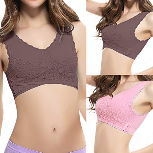 Cegduyi Sports Bras for Women,Ladies'plain Color Front Cross Side Lace Full Cup Bra Vest Tops