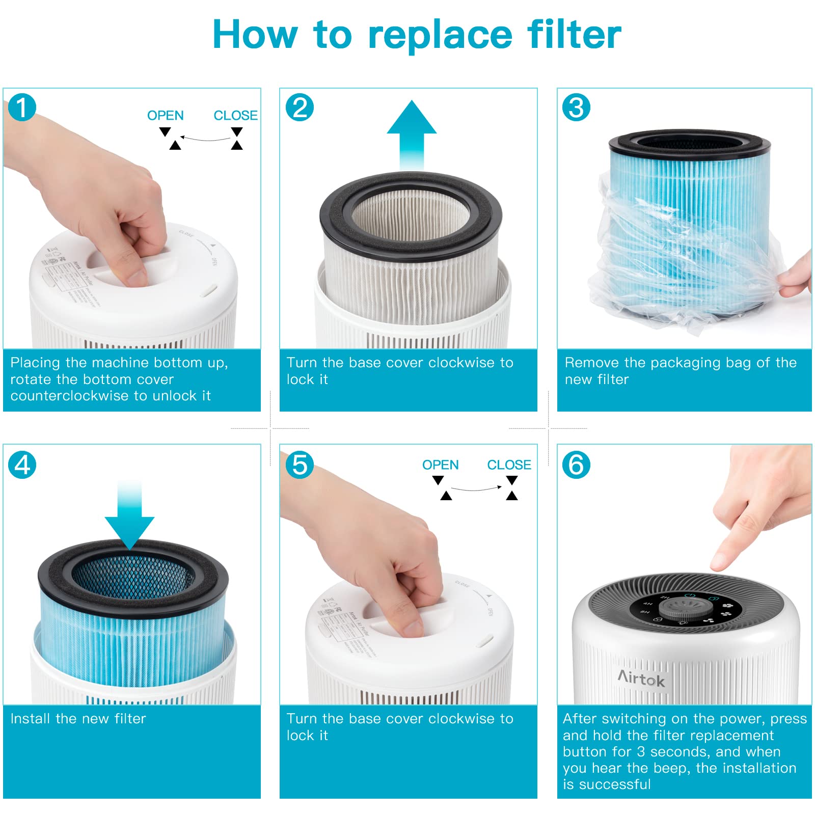 AIRTOK Air Purifier AP0601 Replacement Filters, 4-IN-1 High-efficiency HEPA Filter. (2 Pack)