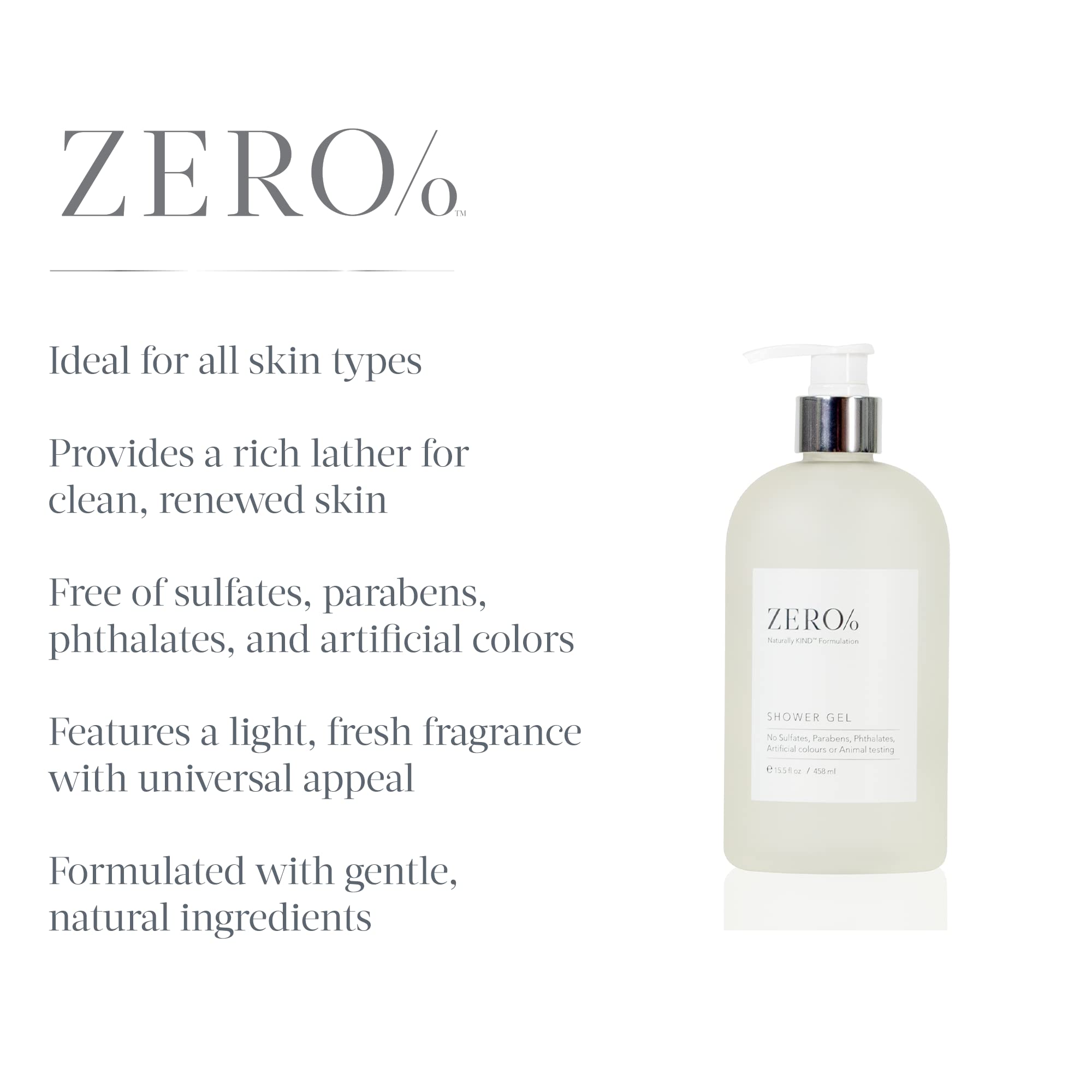 Gilchrist & Soames Zero% Unisex Shower Gel and Body Wash - 15.5oz - Light and fresh, Gently Cleansing, Zero Parabens, Sulfates, and Phthalates