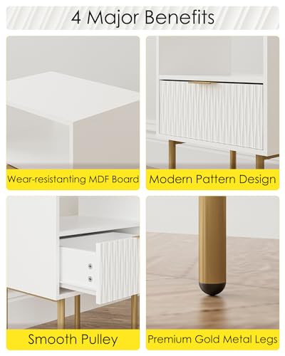 Aienvey Night Stand, Modern Bedside Table with Storage Drawer, Small Side Table with Open Wood Shelf, Bedside Furniture, Nightstand, End Table for Bedroom, Living Room, White