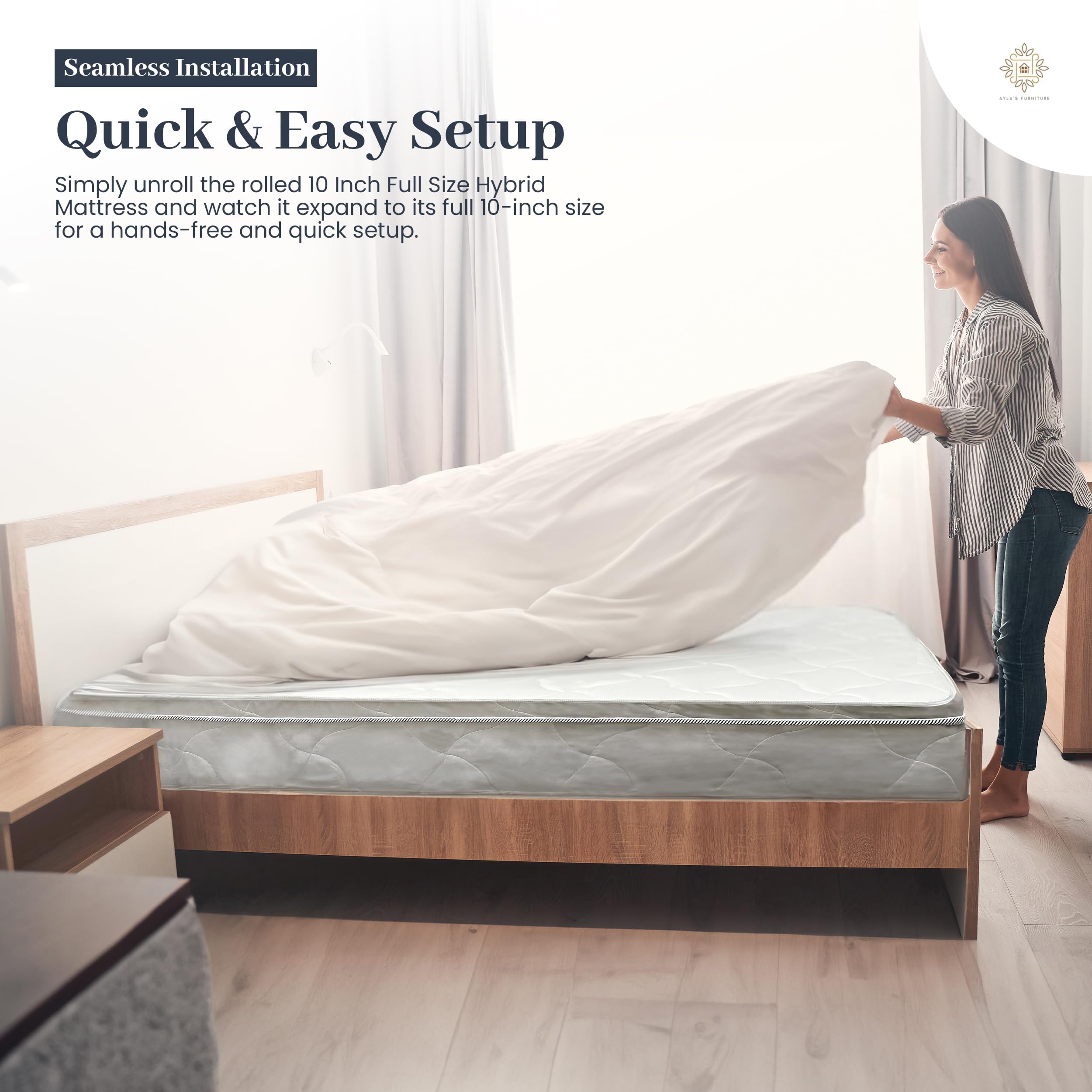 Aylas Furniture Full Size Mattress - 10 Inch Hybrid Full Mattress with High Density & Comfort Cold Foam with Continuous Coil Bonnell Springs - Eco-Friendly, Breathable Mattress Full Size Medium Firm