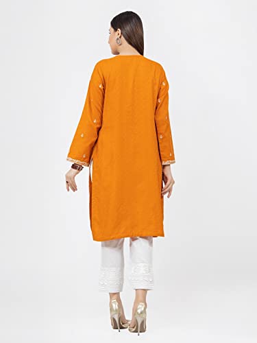 edenrobe Women's Pakistani Indian Kurti Pret - Stitched Ladies Kurta/Tunic Top 217351 Dark Mustard