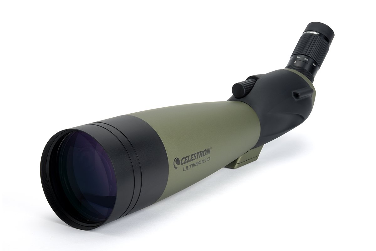 Celestron – Ultima 100 Angled Spotting Scope – 22 to 66x100mm Zoom Eyepiece – Multi-Coated Optics for Bird Watching, Wildlife, Scenery – Includes Soft Carrying Case & Heavy-Duty Altazimuth Tripod