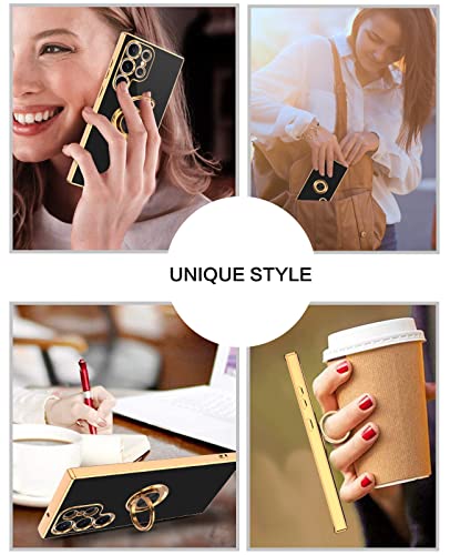 BENTOBEN Compatible with Samsung S23 Ultra Case with 360° Ring Holder, Shockproof Slim Kickstand Magnetic Support Car Mount Women Men Protective Phone Case for Samsung Galaxy S23 Ultra, Black/Gold