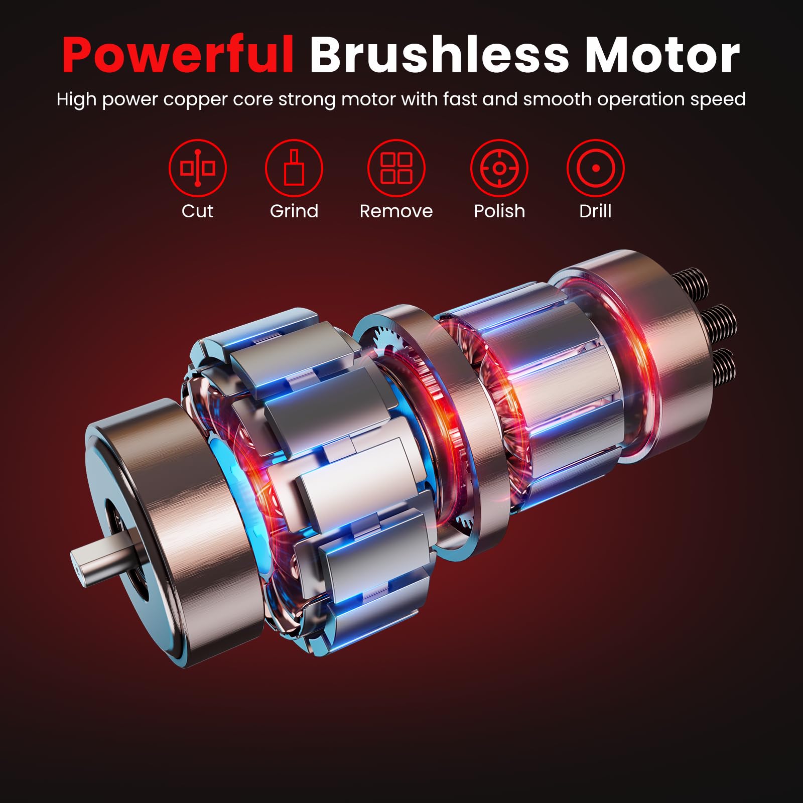 Avhrit Cordless Die Grinder with 2x 4.0Ah Batteries, 21V Brushless Die Grinder, Variable Speed Straight Grinder for Rust Removal, Grinding, Cutting, Polishing