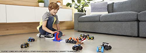 Hot Wheels Monster Trucks Fire Through Playset with 1:64 Scale Die-Cast 5-Alarm Toy Truck, Launcher & Spinning Flames
